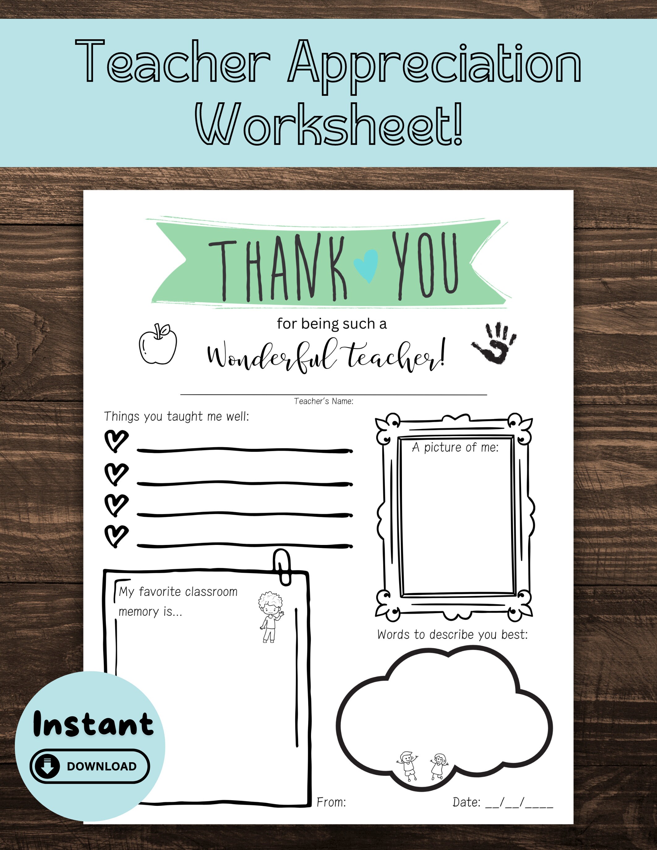 Teacher Appreciation Printable Teacher Appreciation Week Gift Thank You ...