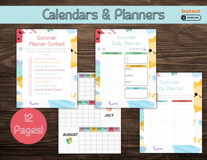 2024 SUMMER Kids Planner Bundle Calendars Checklists Trip Planner ...