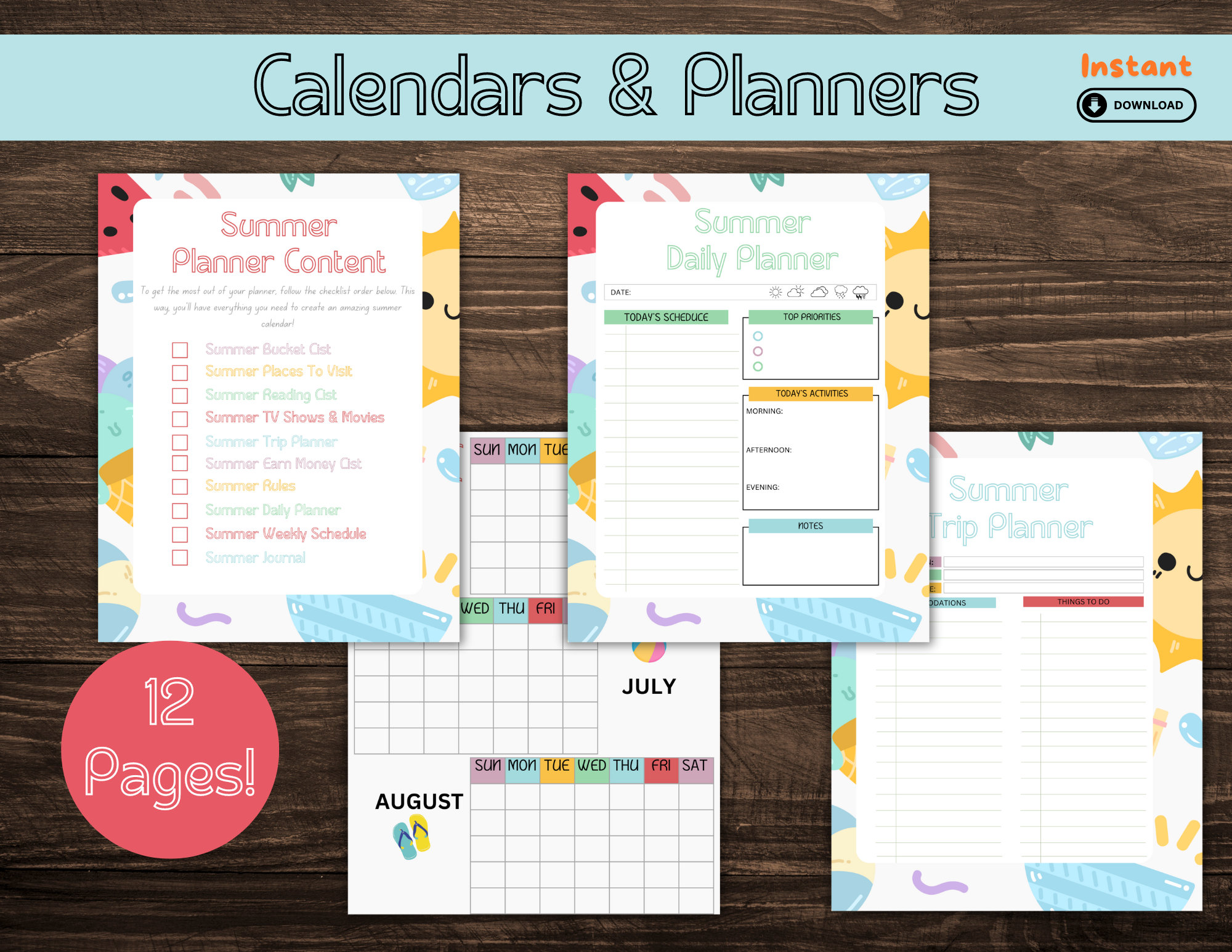 2024 SUMMER Kids Planner Bundle Calendars Checklists Trip Planner ...