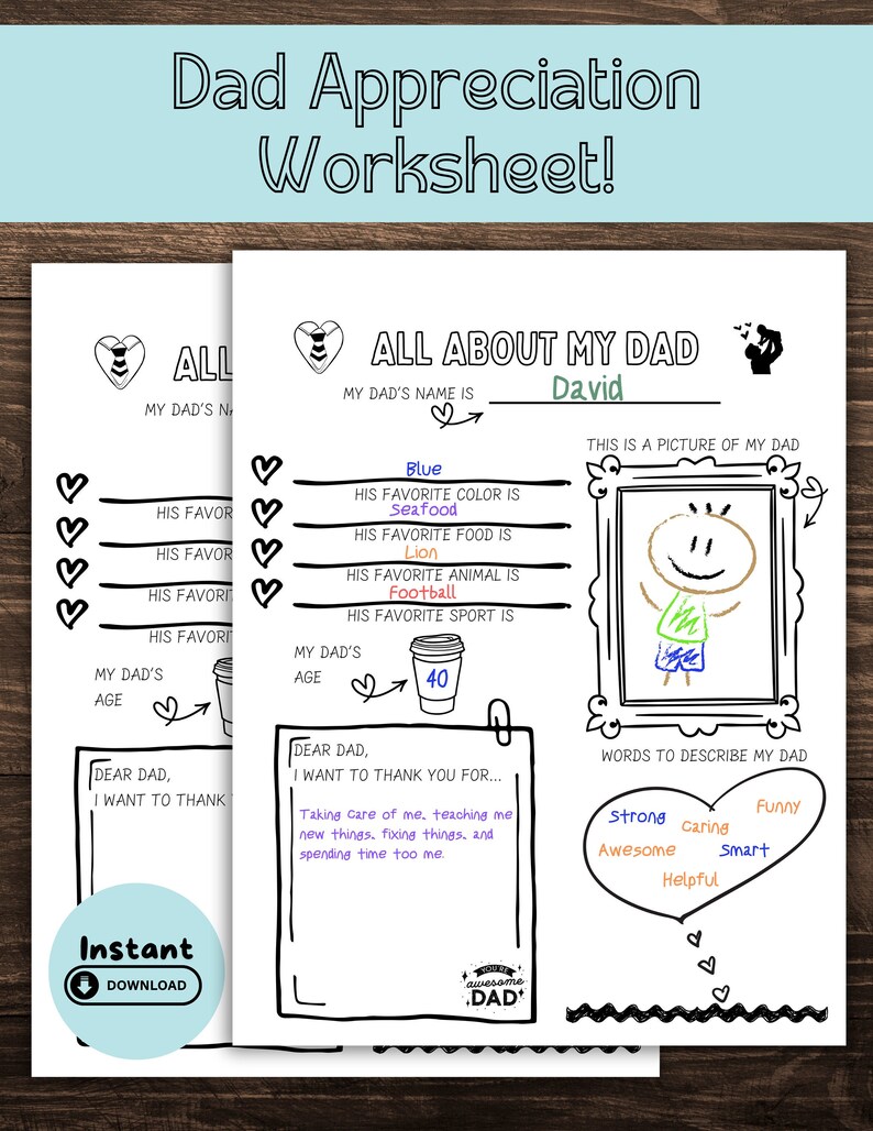 Father's Day PRINTABLE Coloring Page All About My Dad INSTANT DOWNLOAD ...