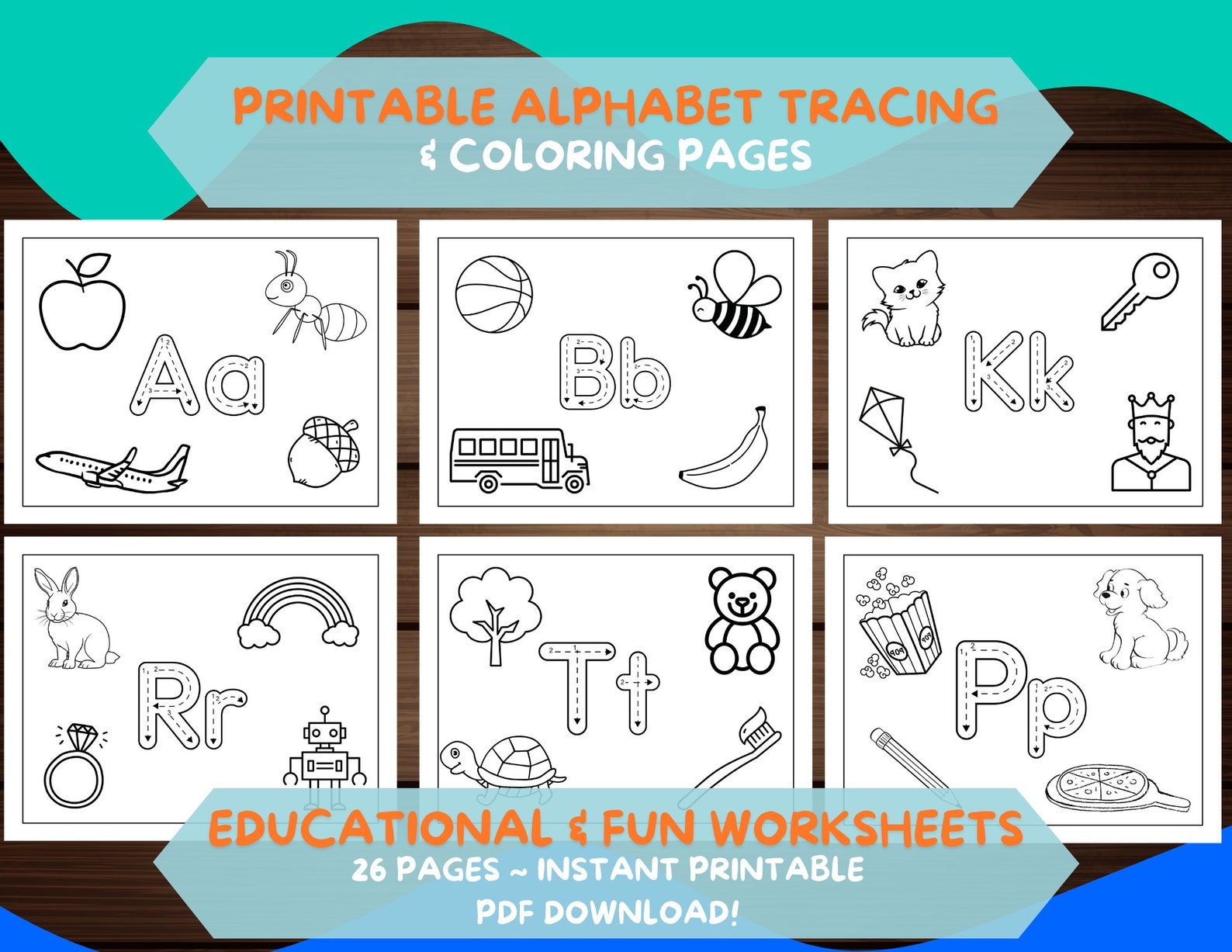 Printable Tracing Worksheet Bundle Alphabet Letter Pictures Sheet ...