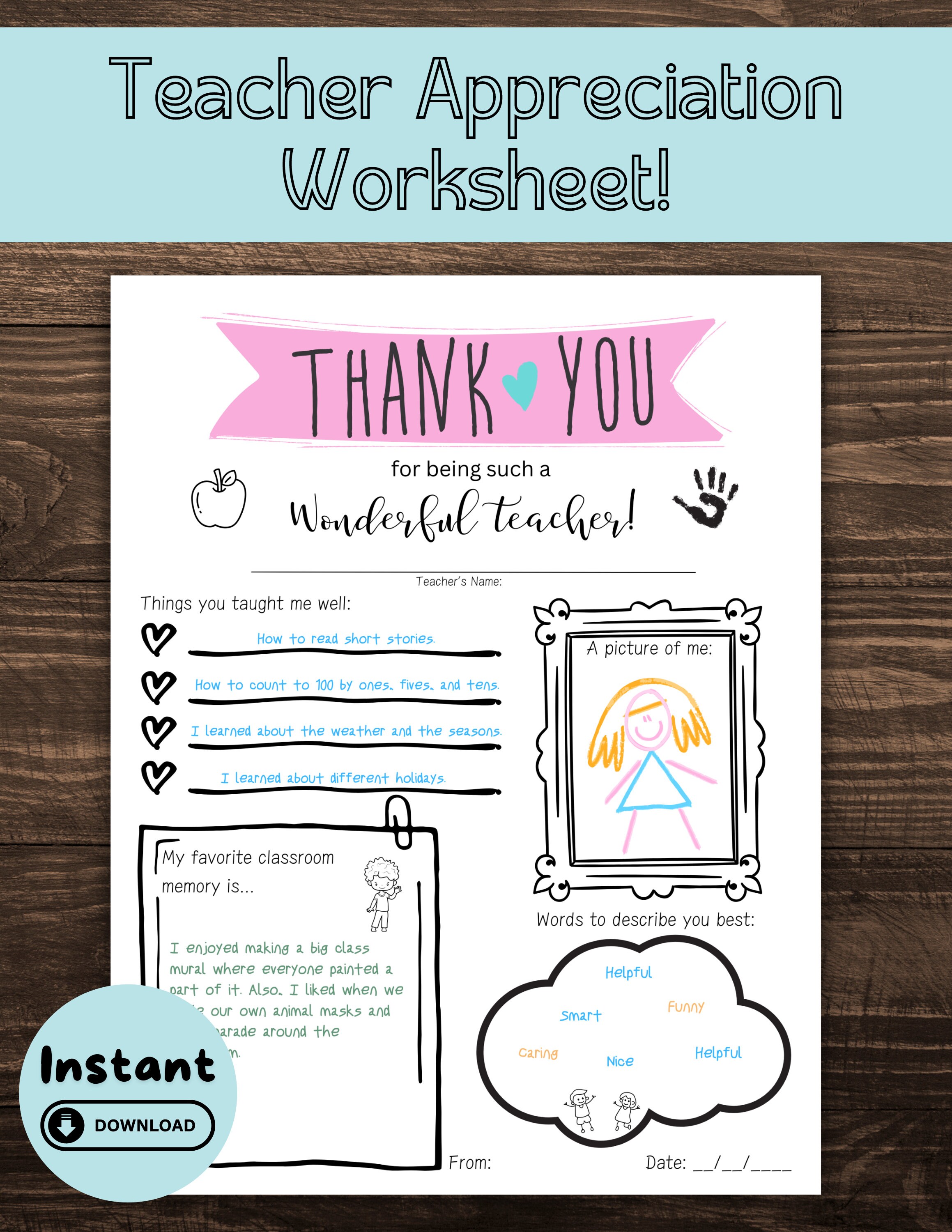 Teacher Appreciation Printable Teacher Appreciation Week Gift Thank You ...