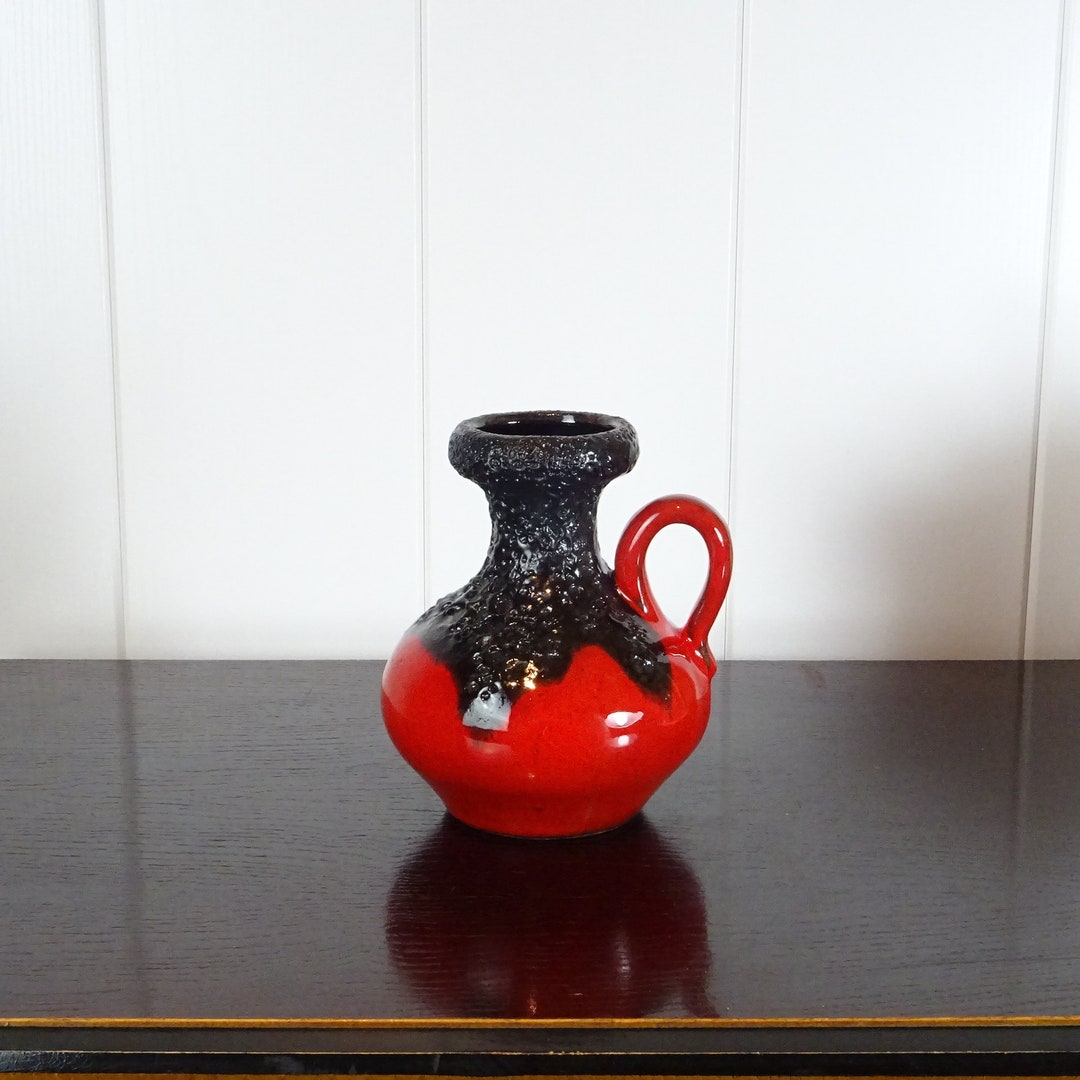 Vintage Vase Roth 108/14, Red Handle Vase With Fat Lava, West German ...
