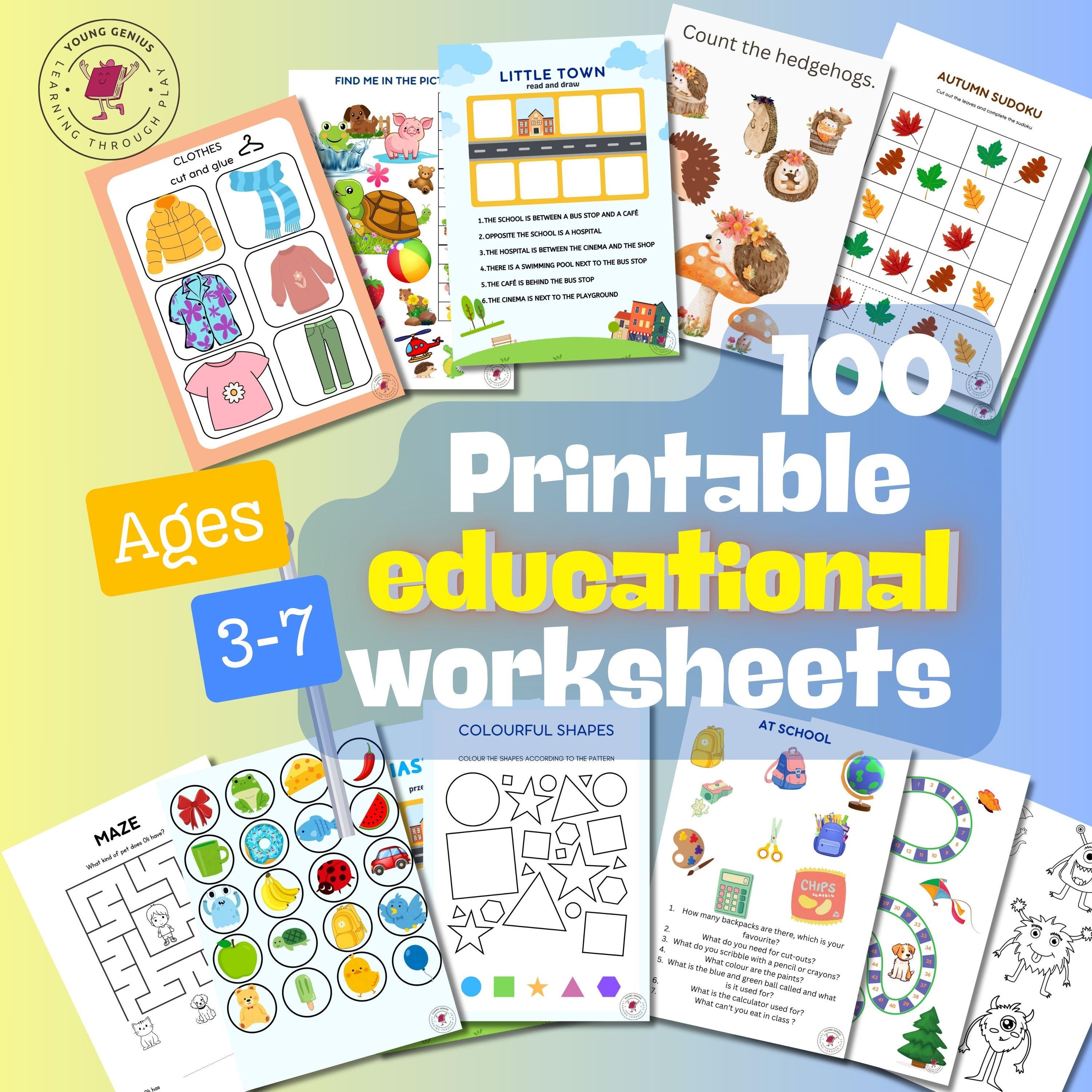 100 PRINTABLE EDUCATIONAL WORKSHEETS - Etsy