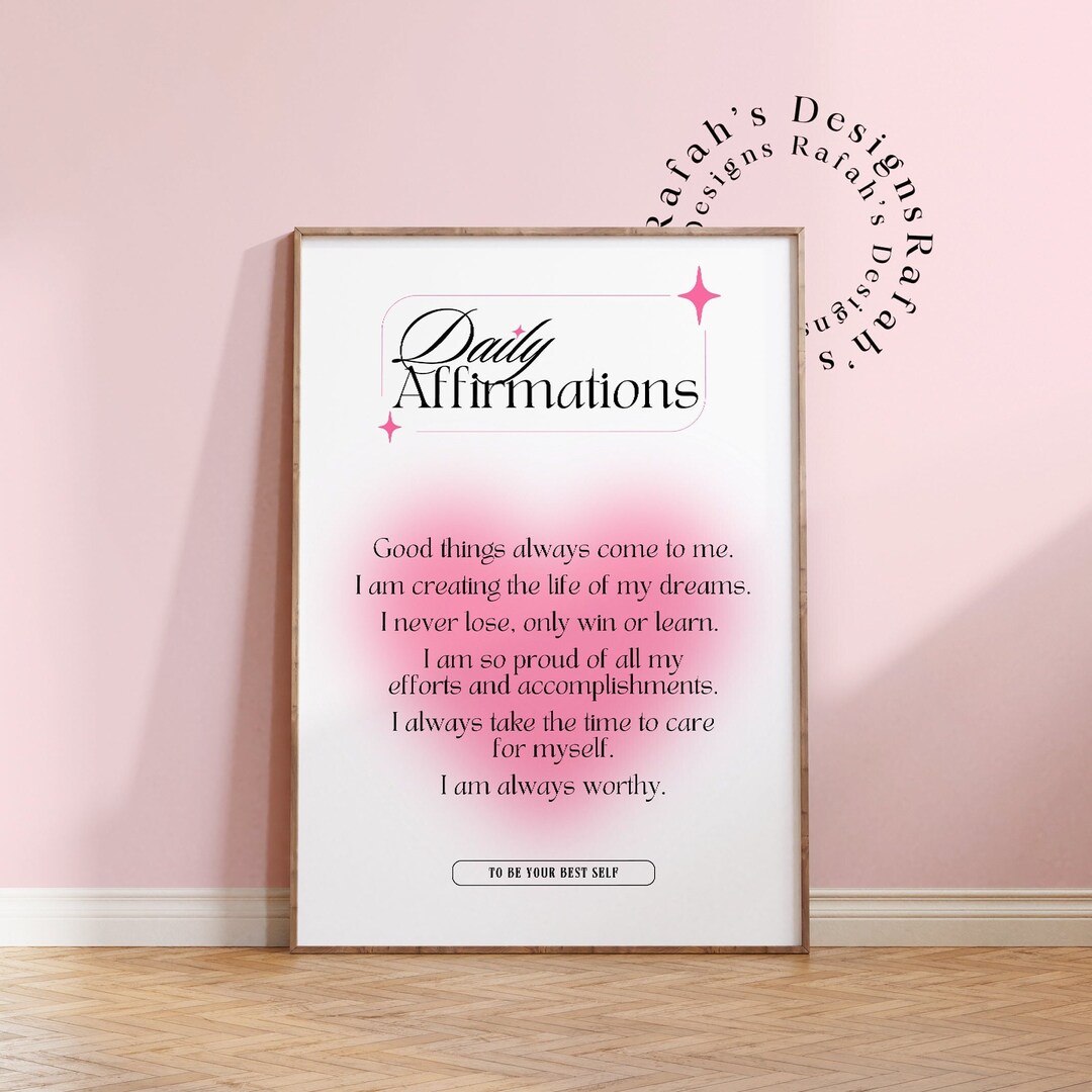 Pink Daily Affirmations Printable Wall Art Trendy Preppy Girly ...