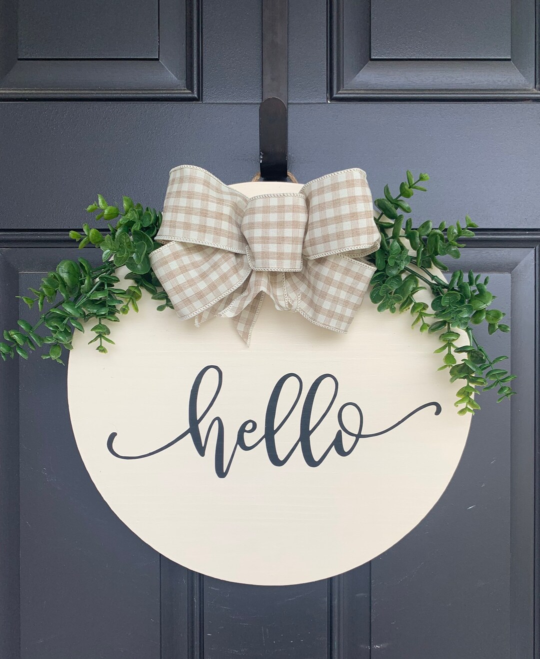 Hello Door Hanger Round Hello Door Sign Hello Wreath Round Hello Door ...