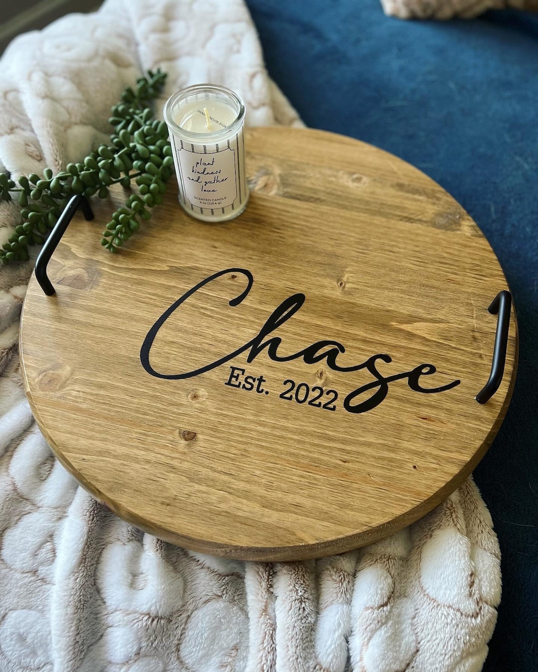 Decorative Tray | Lazy Susan | Personalized Wood Tray | Round Wooden ...