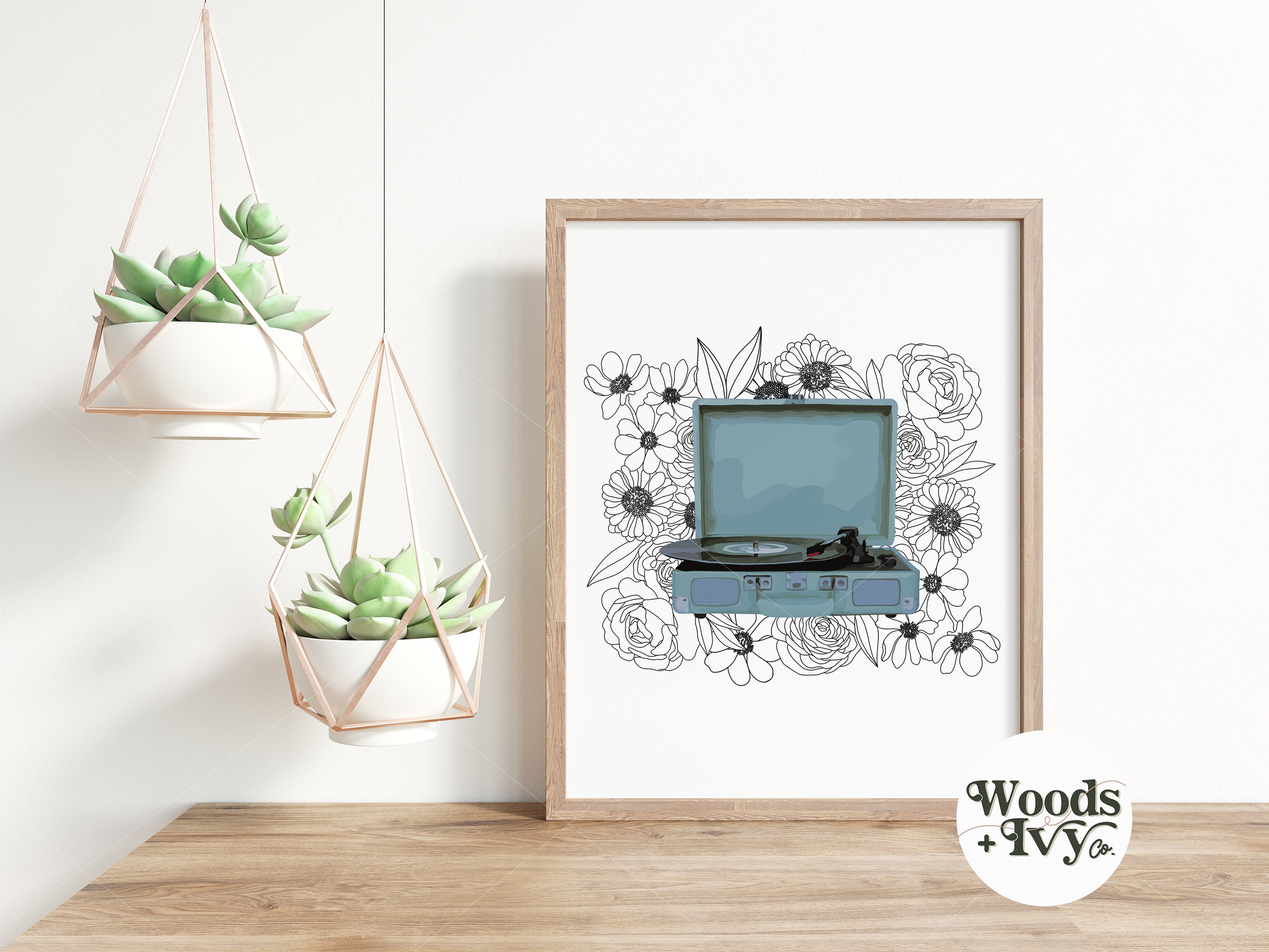 Record Player Print Floral Record Player Print | Etsy