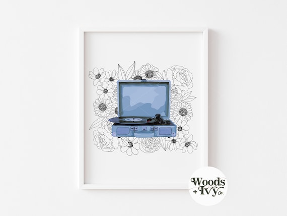 Record Player Print Floral Record Player Print | Etsy