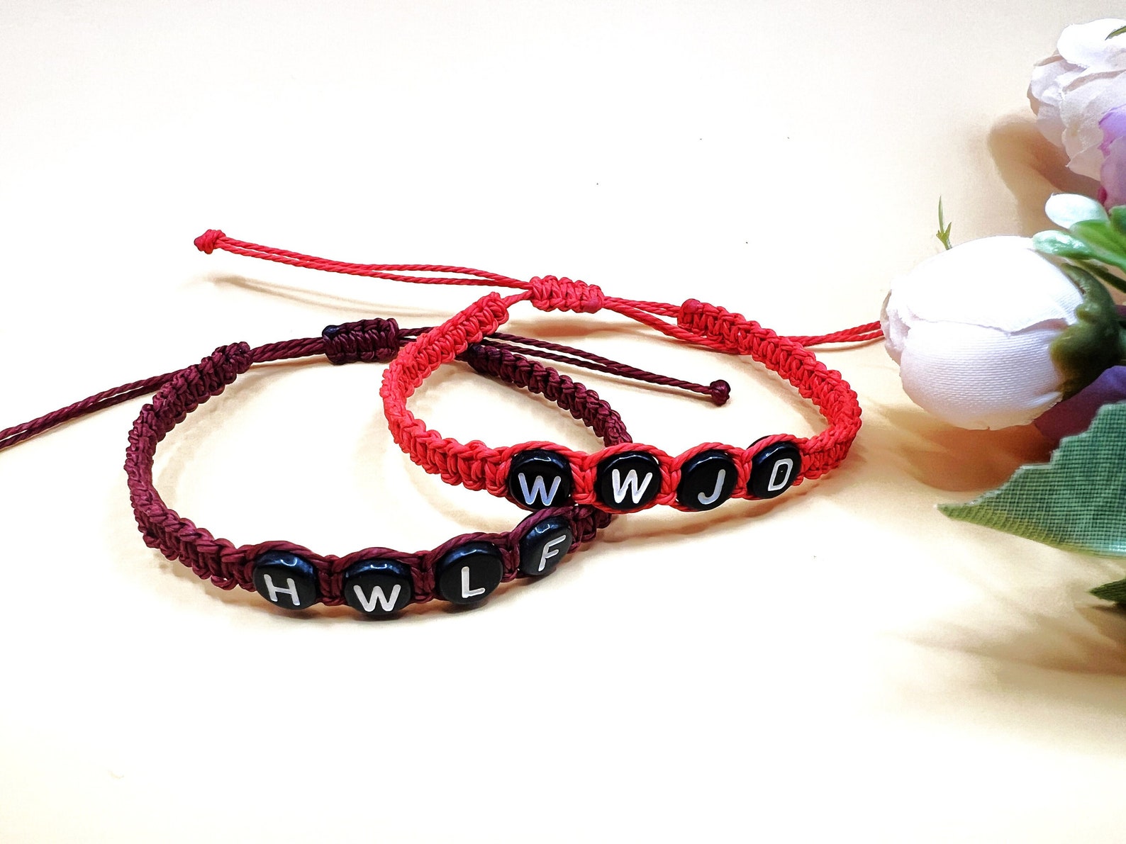 WWRD, WWJD, HWLF Macrame Bracelet: Adjustable Custom-made Religious ...