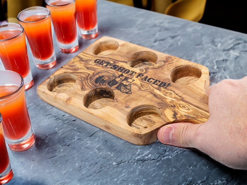 Handmade Wooden Shot Paddle, Olive Wood Shot Tray, Custom Shot Glasses ...
