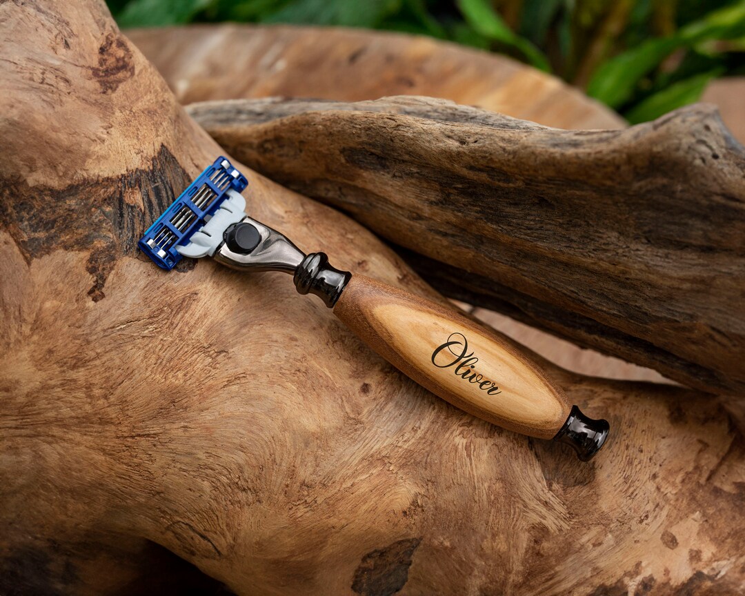 Personalised Olive Wood Razor, Wooden Handle Shaver, Custom Grooming ...