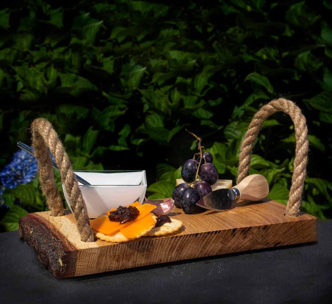 Rustic Wood Platter, Wooden Cheese Board With Handles, Engraved Wood ...