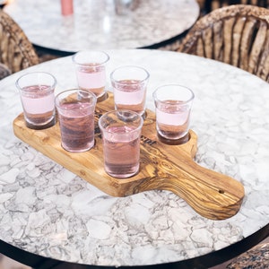 Handmade Wooden Shot Paddle, Olive Wood Shot Tray, Custom Shot Glasses ...