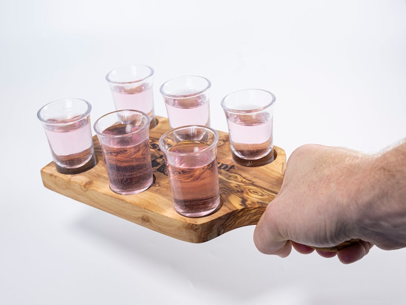 Handmade Wooden Shot Paddle, Olive Wood Shot Tray, Custom Shot Glasses ...