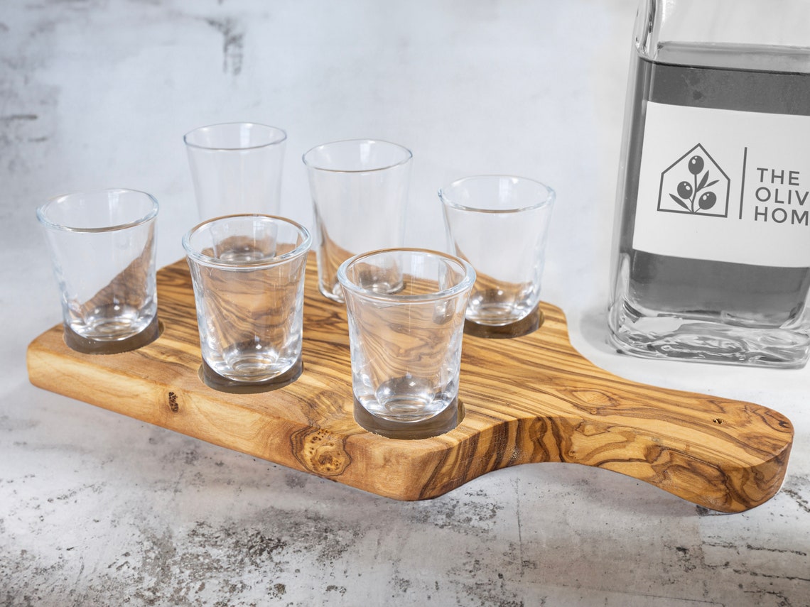 Handmade Wooden Shot Paddle, Olive Wood Shot Tray, Custom Shot Glasses ...