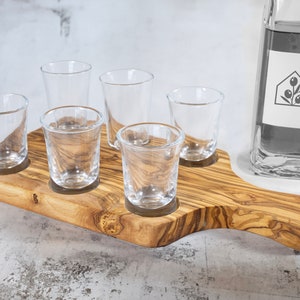 Handmade Wooden Shot Paddle, Olive Wood Shot Tray, Custom Shot Glasses ...