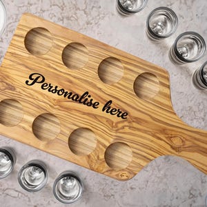 Bespoke Olive Wood 6 Shot Board, Wooden Drinks Holder, Engraved Shot ...