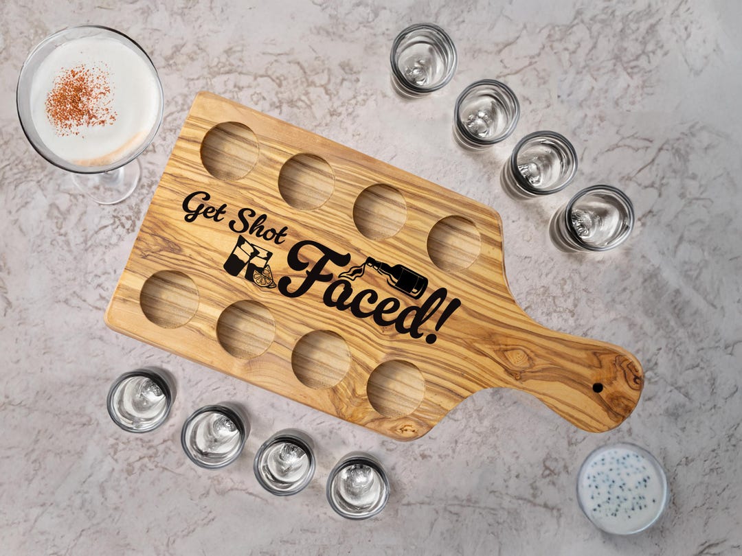 Handmade Wooden Shot Paddle, Olive Wood Shot Tray, Custom Shot Glasses ...