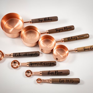 Wooden Measuring Spoons and Cups, Set of 8, Personalised Kitchen ...