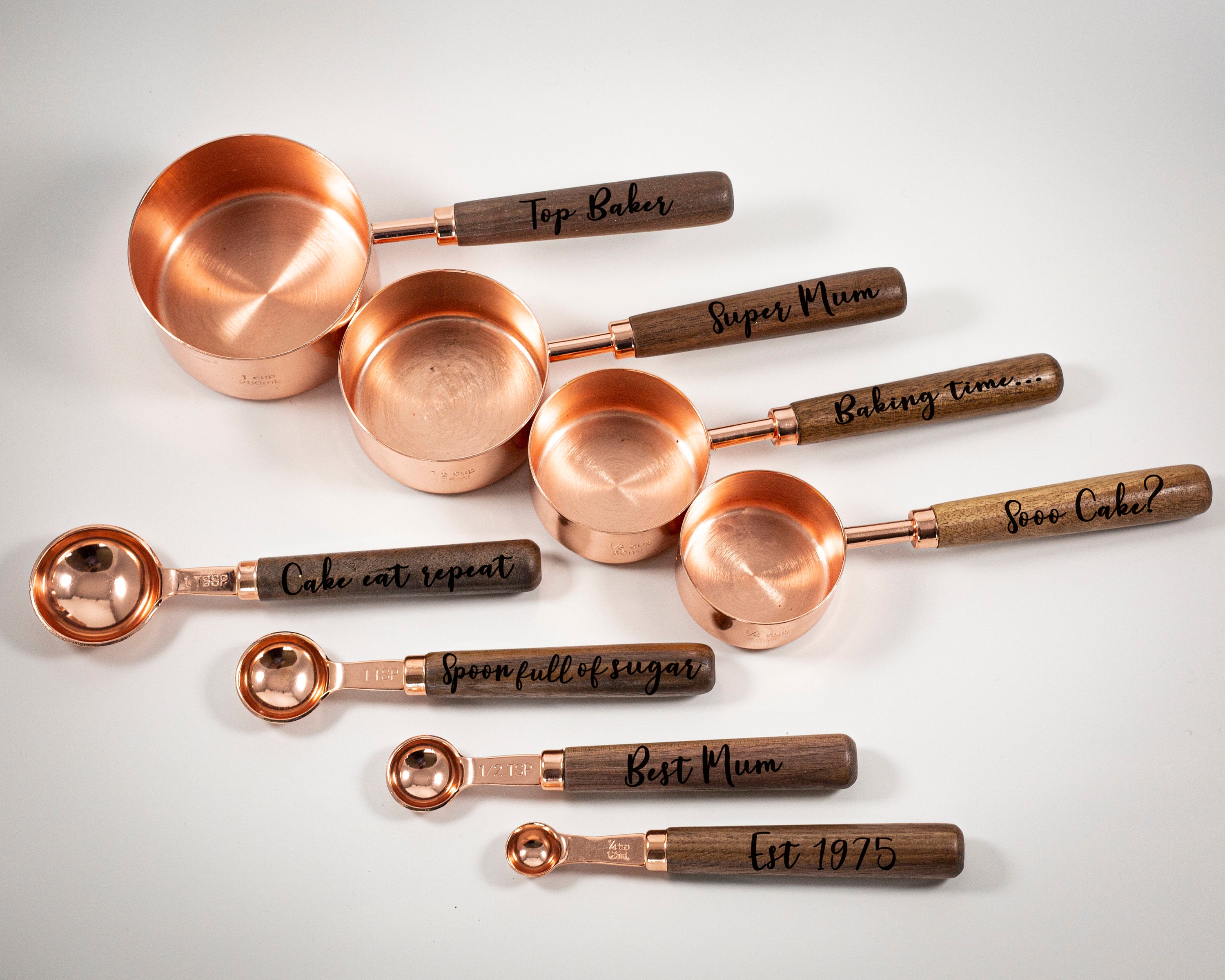 Wooden Measuring Spoons and Cups, Set of 8, Personalised Kitchen ...