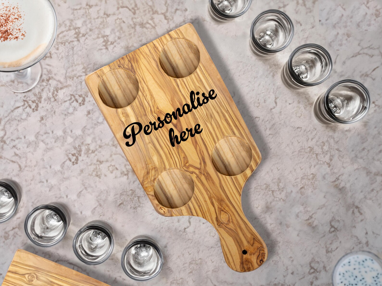 Handmade Wooden Shot Paddle, Olive Wood Shot Tray, Custom Shot Glasses ...