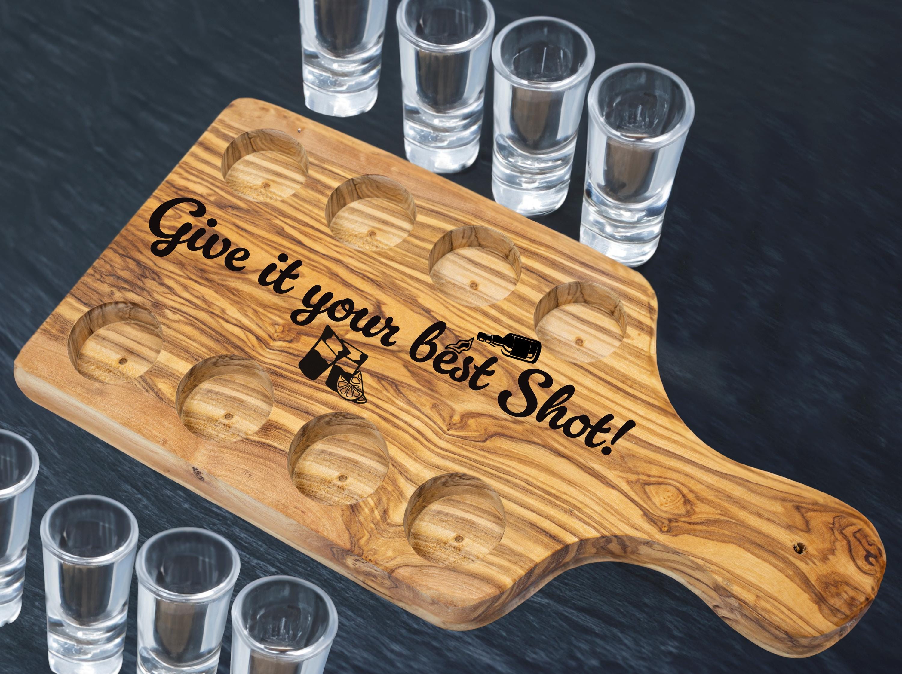 Handmade Wooden Shot Paddle, Olive Wood Shot Tray, Custom Shot Glasses ...