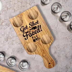 Bespoke Olive Wood 6 Shot Board, Wooden Drinks Holder, Engraved Shot ...
