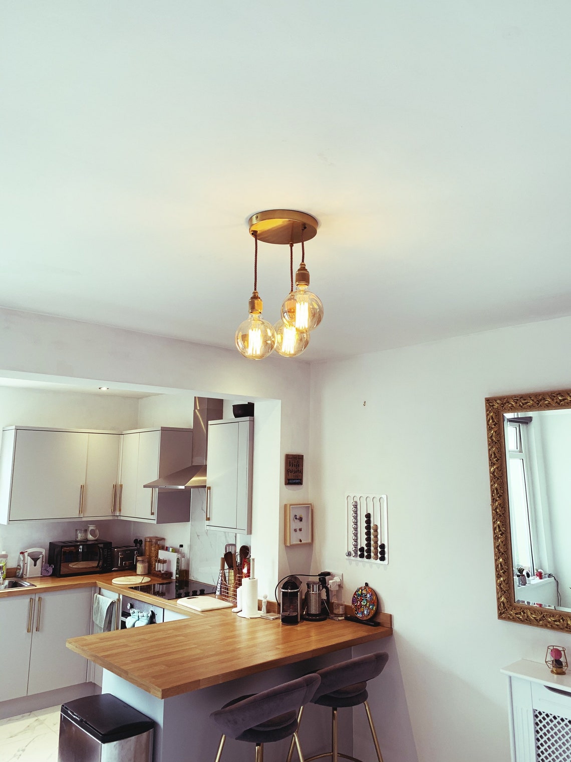 Brass 3 Pendant Ceiling Light without Bulbs - Etsy UK