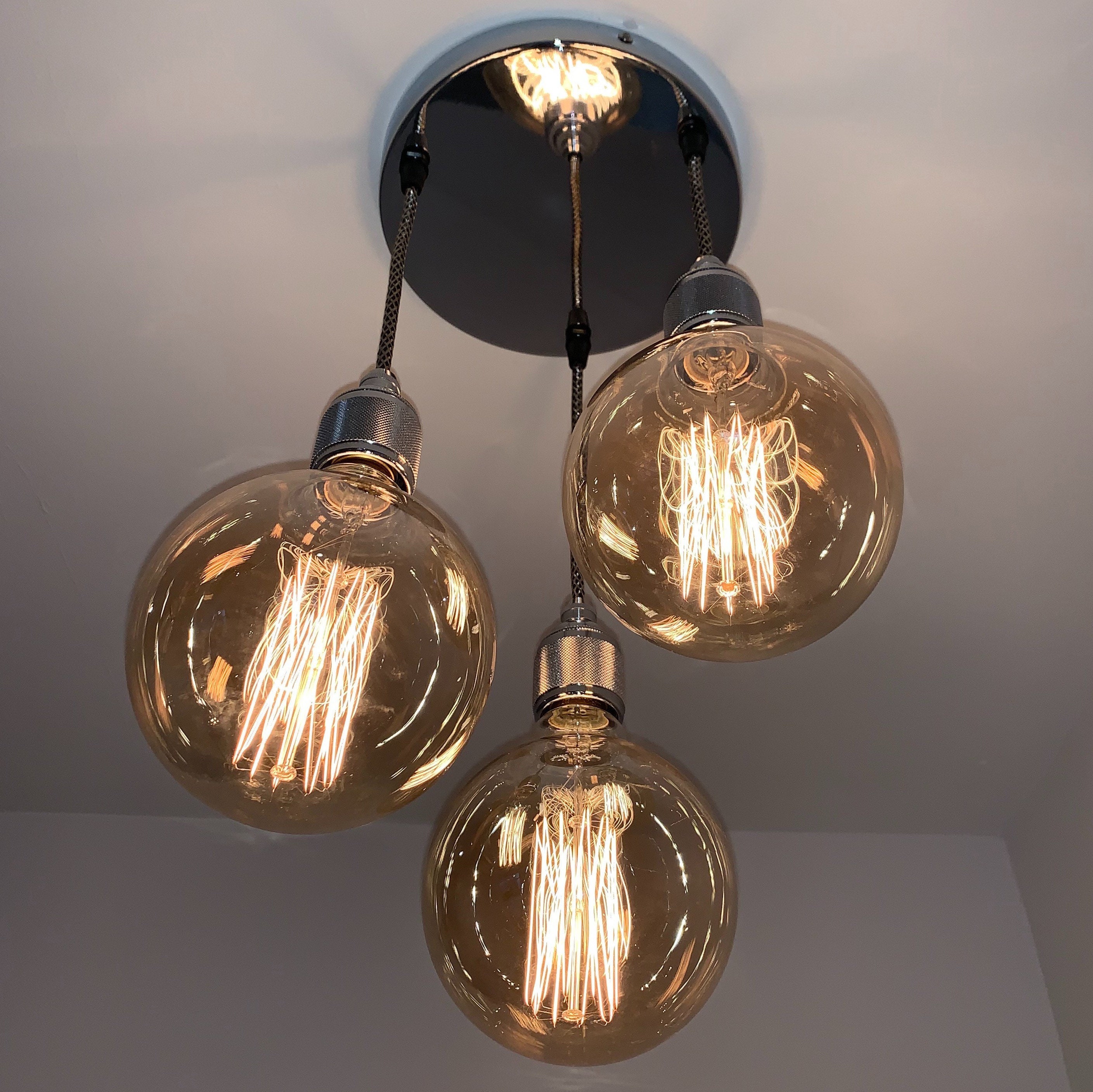 Chrome 3 Pendant Ceiling Light without Bulbs - Etsy UK