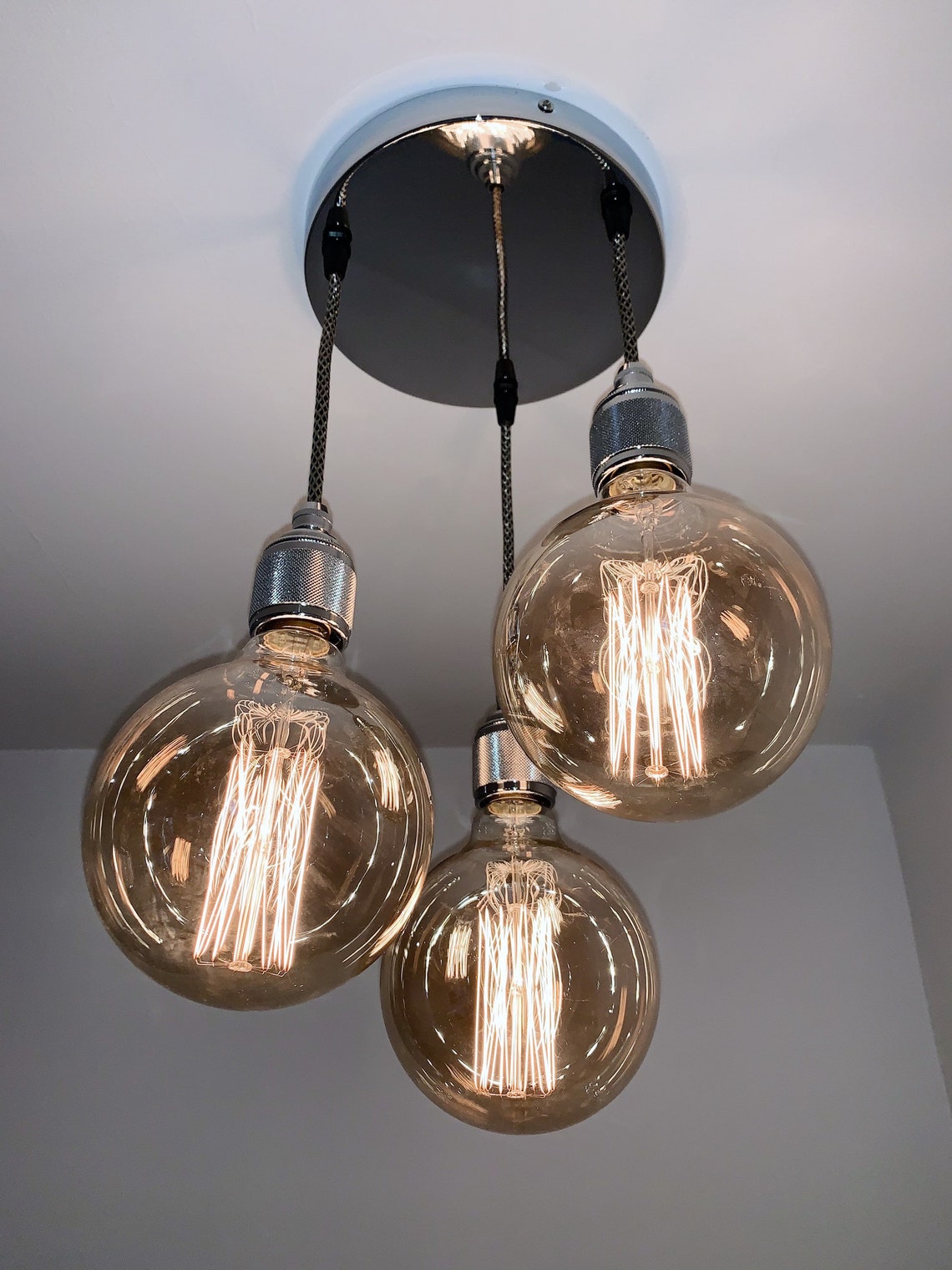 Chrome 3 Pendant Ceiling Light without Bulbs | Etsy UK