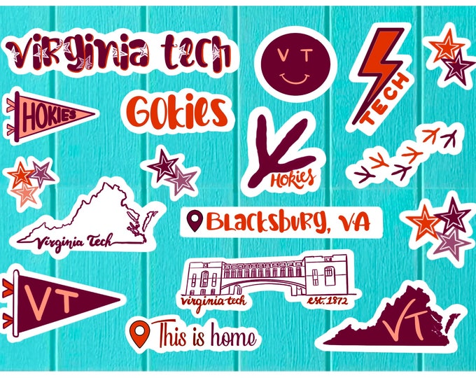 Virginia Tech Sticker Set VT Decal Hokies Gokies University College ...