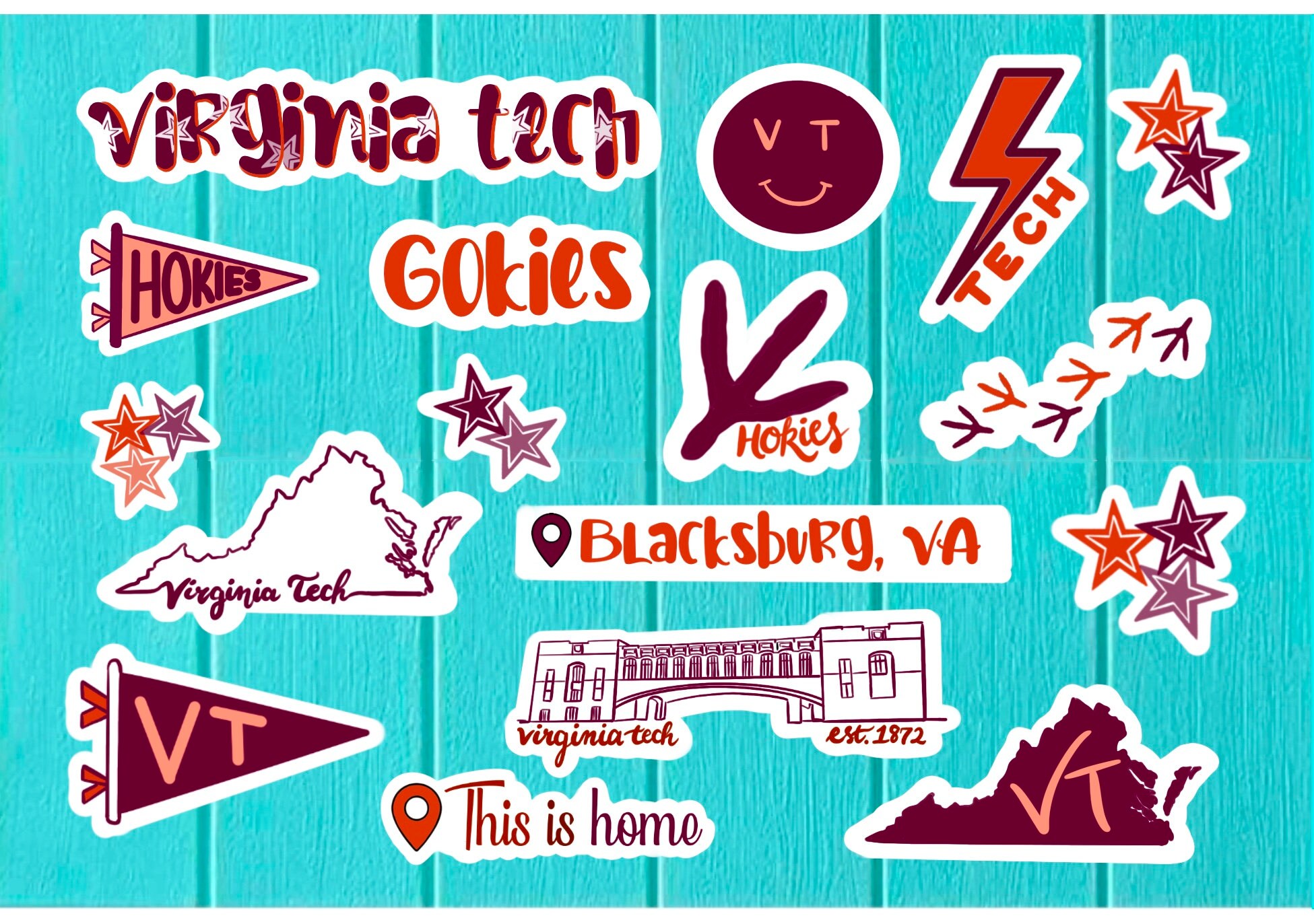Virginia Tech Sticker Set VT Decal Hokies Gokies - Etsy
