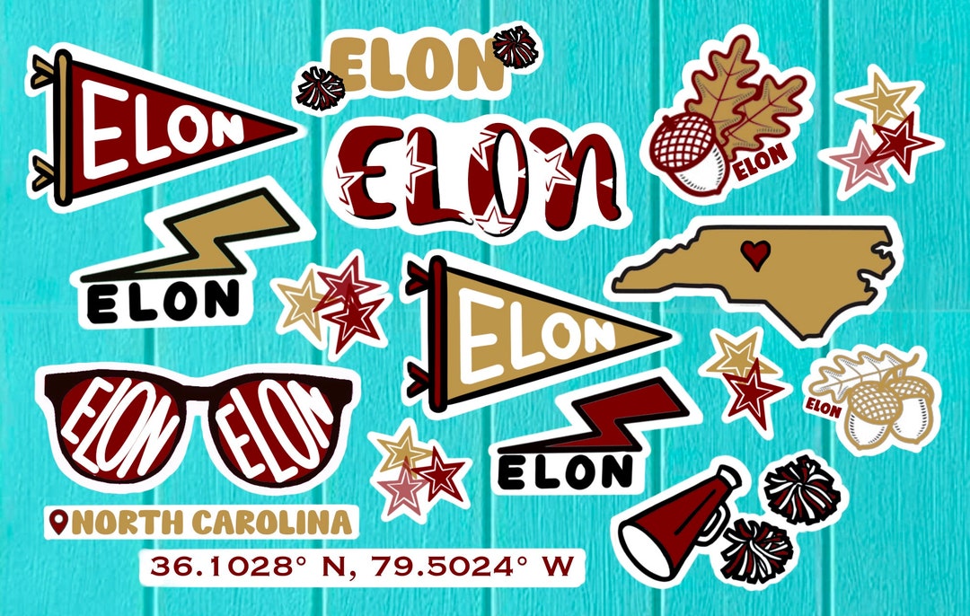 Elon University Sticker Set Laptop Decals Gifts for Grad North Carolina ...
