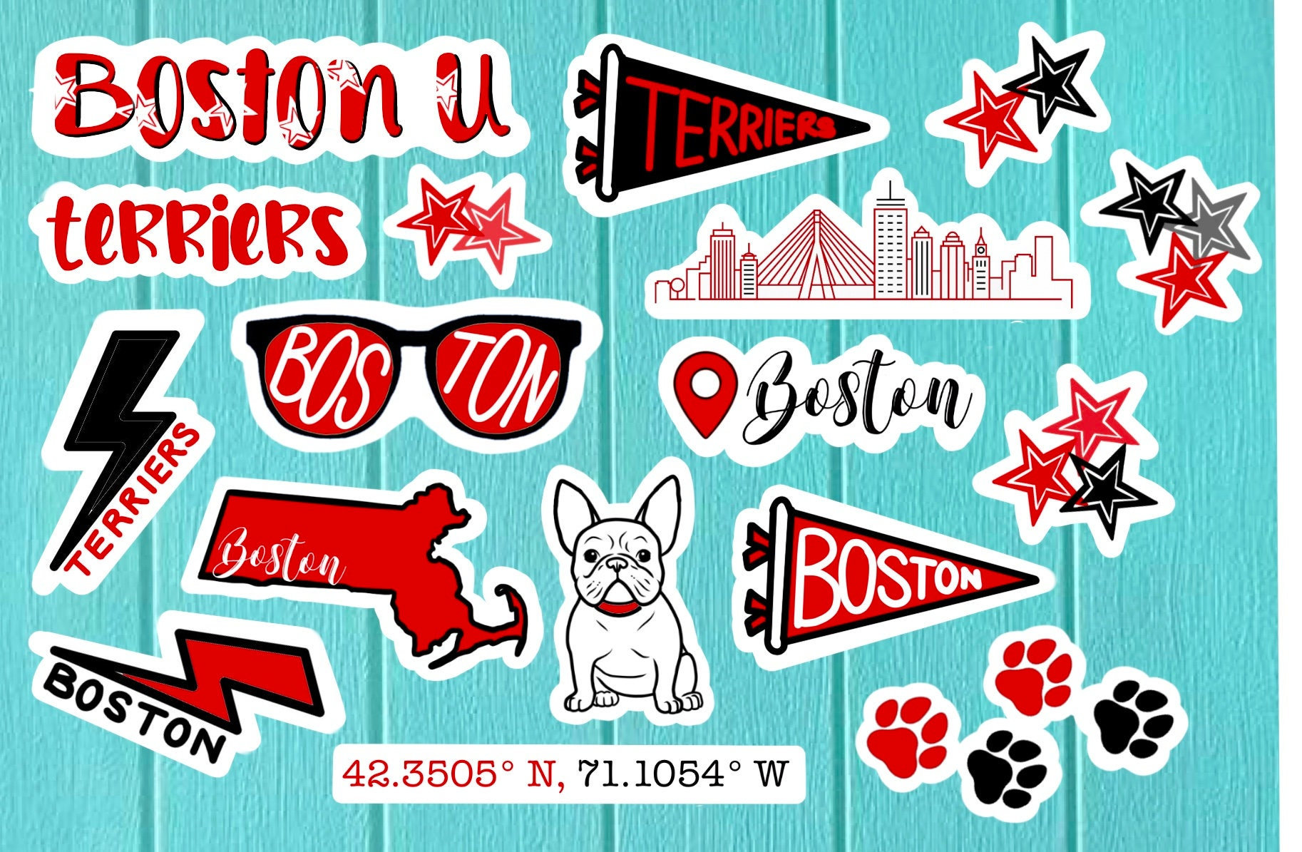 Boston University Sticker Set BU Stickers Terriers Pennant Weatherproof ...