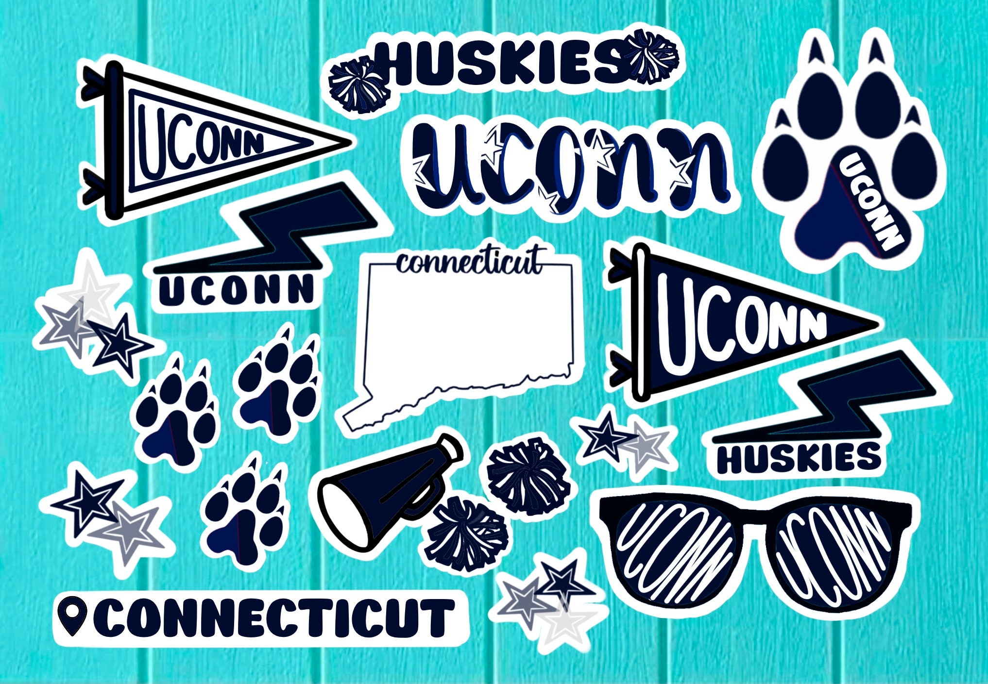 University of Connecticut Sticker Set Uconn Laptop Decals Gifts for ...