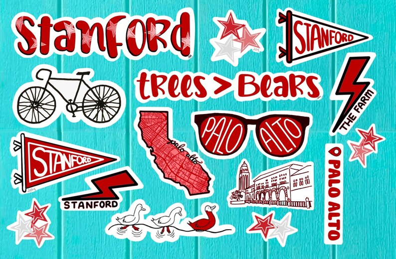 Stanford Sticker Set Stanford University Stickers Trees Bears Cardinal ...
