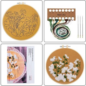 Floral Beginner Embroidery Full Kit - "plant" Pattern With Hoop - DIY ...