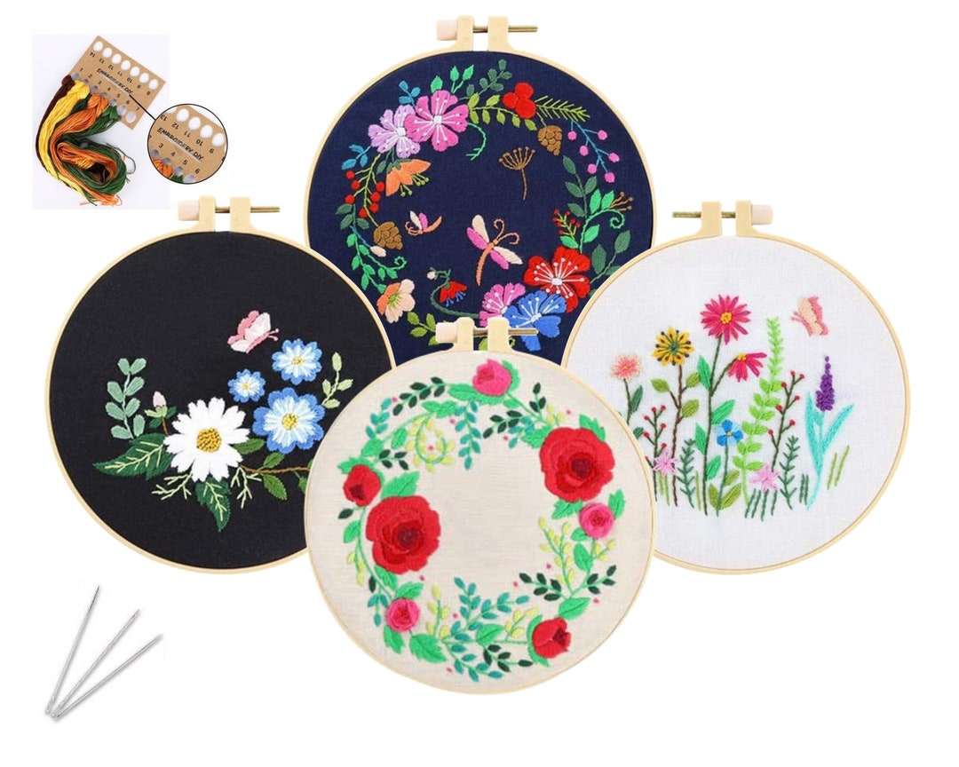 4 Pack Embroidery Starter Kit With Pattern and Instructions - Etsy