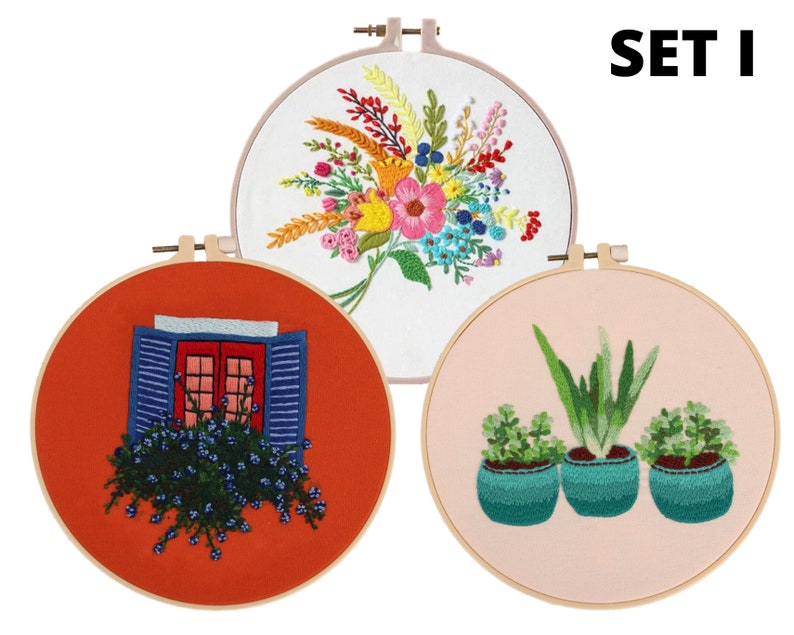 3 Pack Embroidery Starter Kit With Pattern and Instructions | Etsy