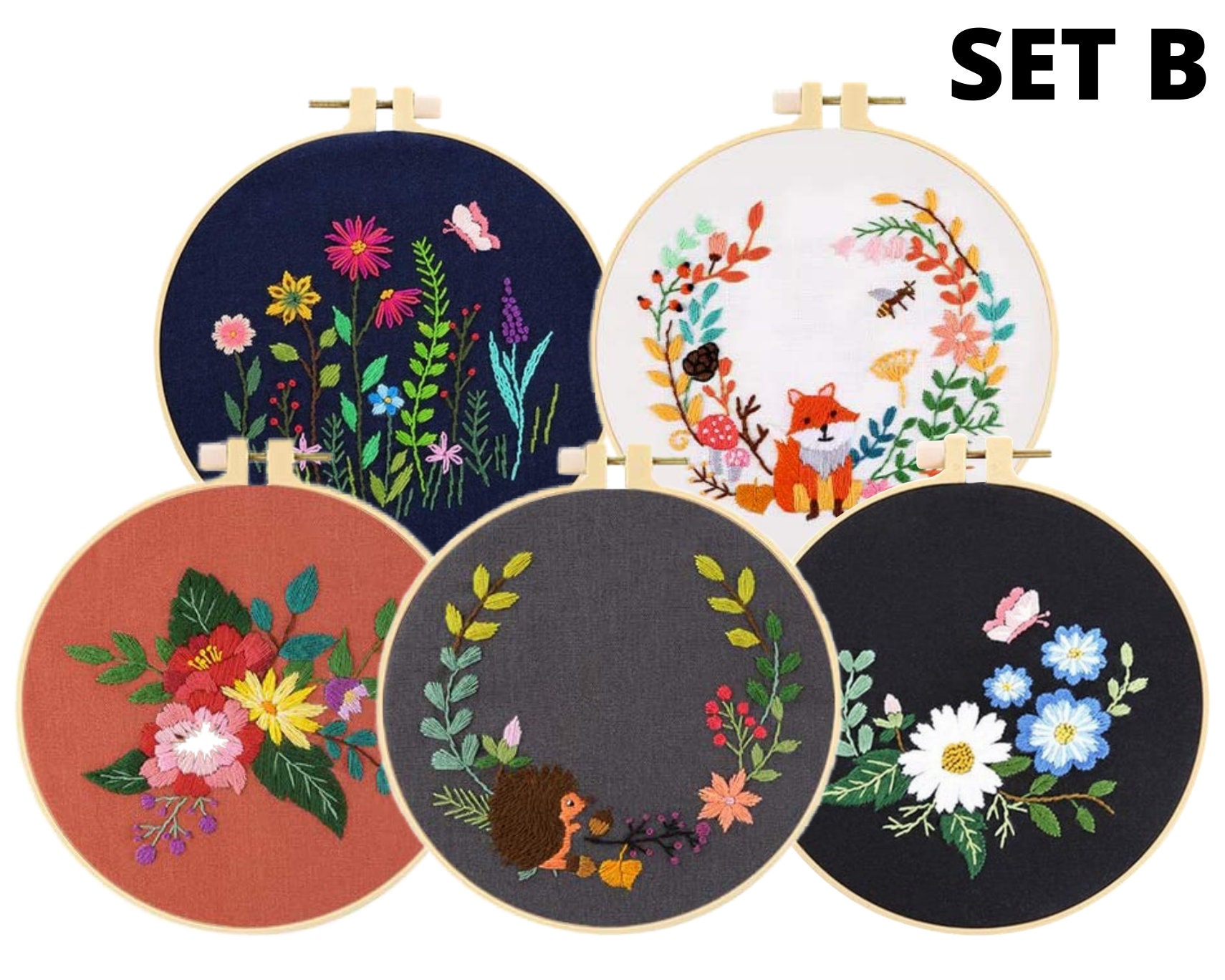 5 Pack Embroidery Starter Kit with Pattern and Instructions | Etsy