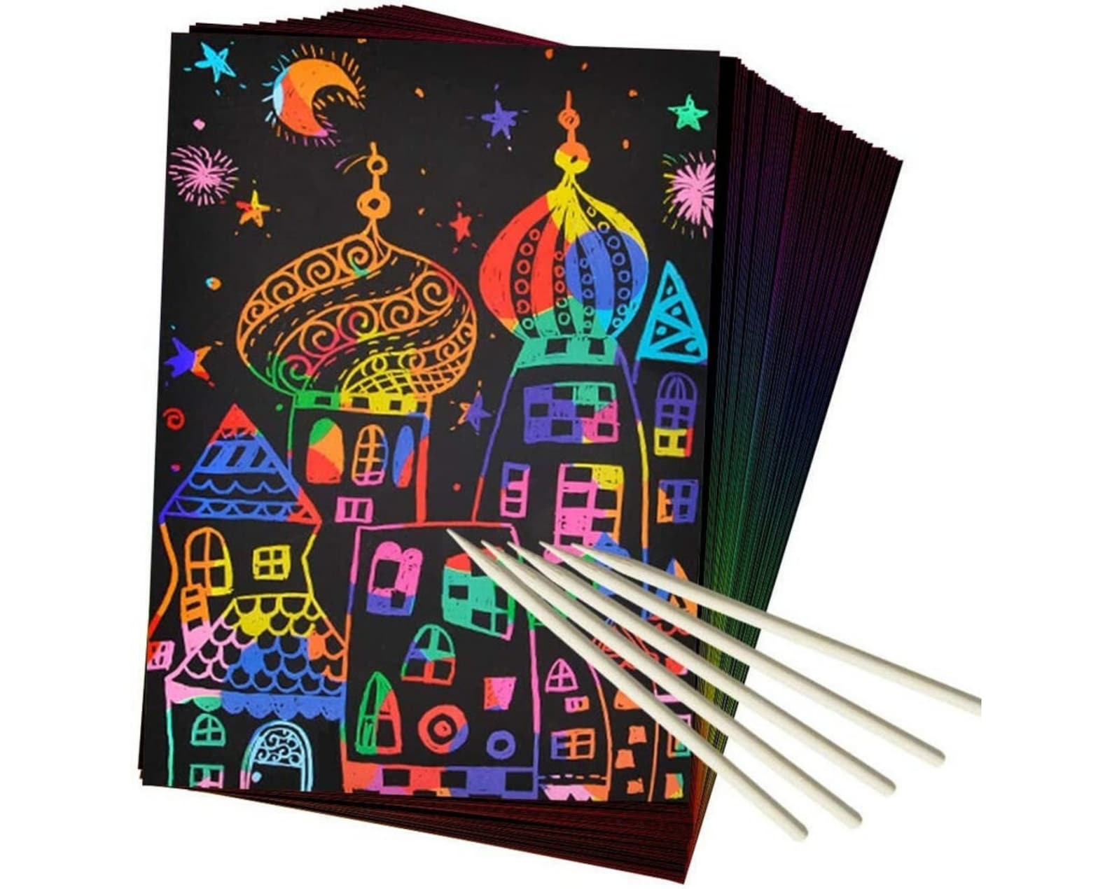 Kids Scratch Art Set - 50 Piece Rainbow Magic Scratch Paper With 5 ...