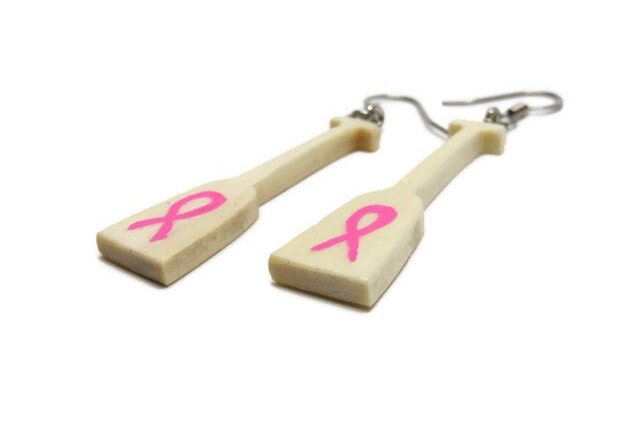 Dragon Boat Paddle Wood Earrings, With Pink Ribbon for Breast Cancer ...