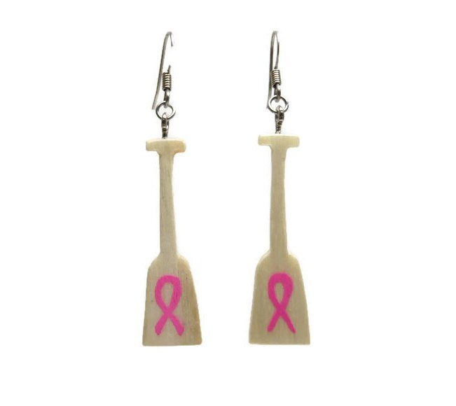 Dragon Boat Paddle Wood Earrings, With Pink Ribbon for Breast Cancer ...