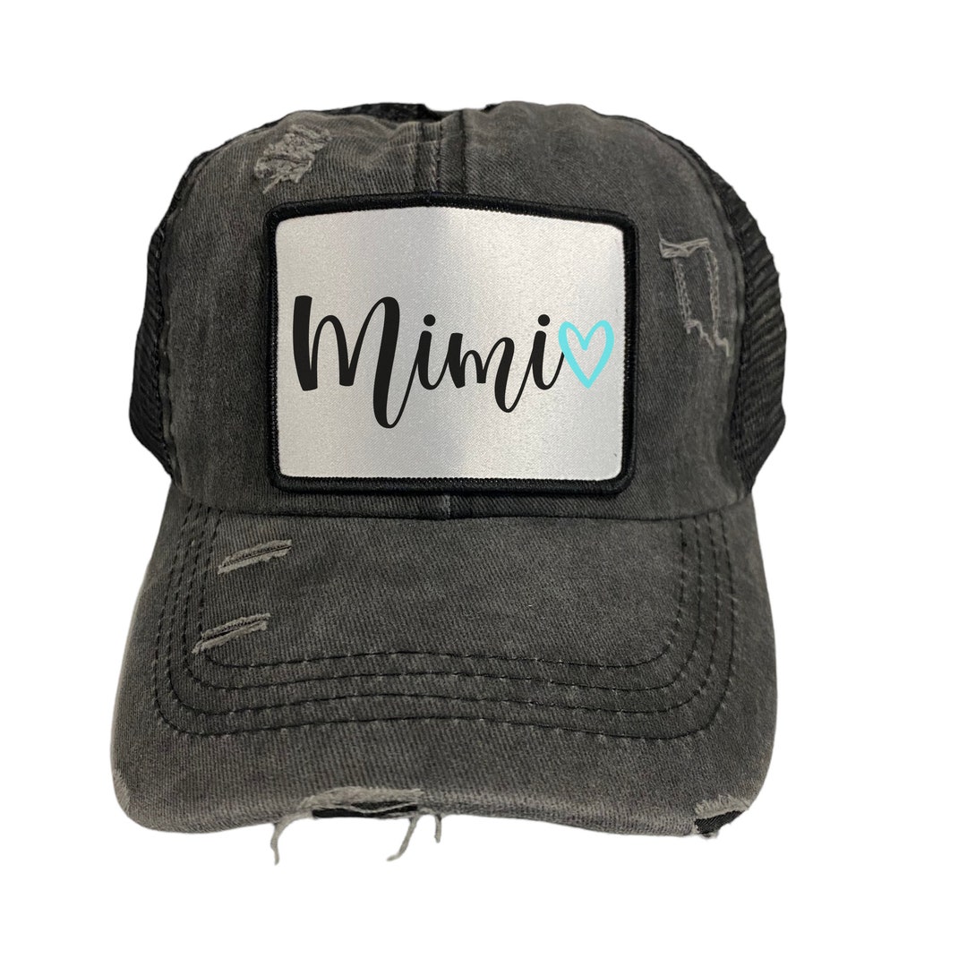 Mimi Hat - Distressed Baseball Cap Ponytail Hat - Customize Your Text ...