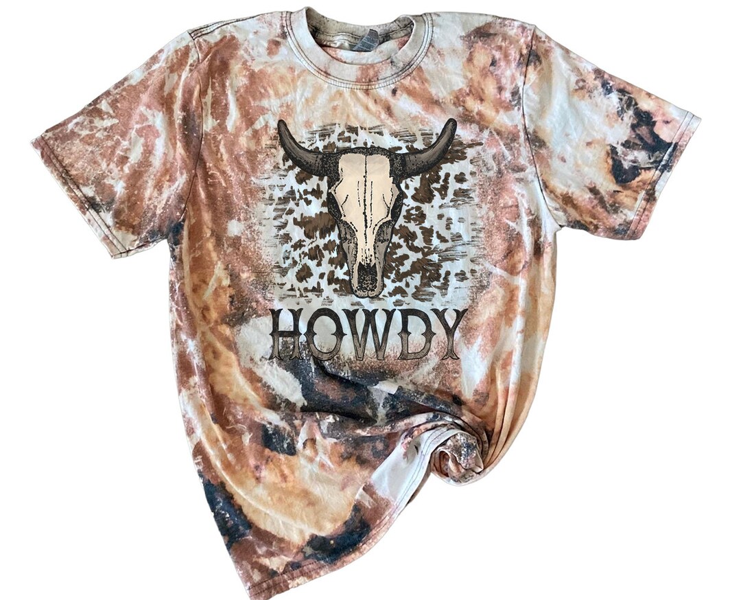 Howdy T-shirt - Bull Shull Shirt - Cowhide Bleach Crewneck Tee Shirt ...