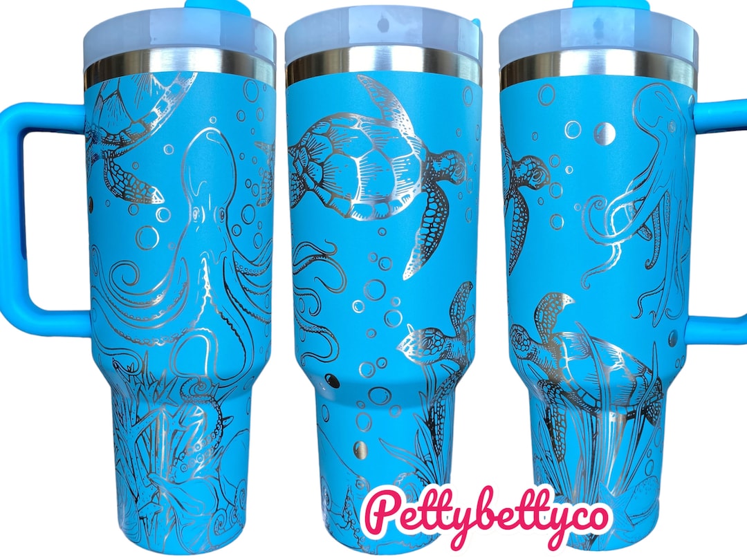 Octopus and Turtle Engraved Cup - Custom Engraved Cup - 40oz Tumbler ...
