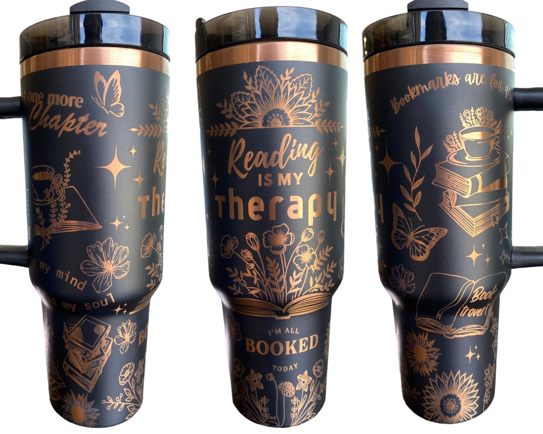 Reading is My Therapy Engraved Cup - Bookmarks Are for Quiters Custom ...