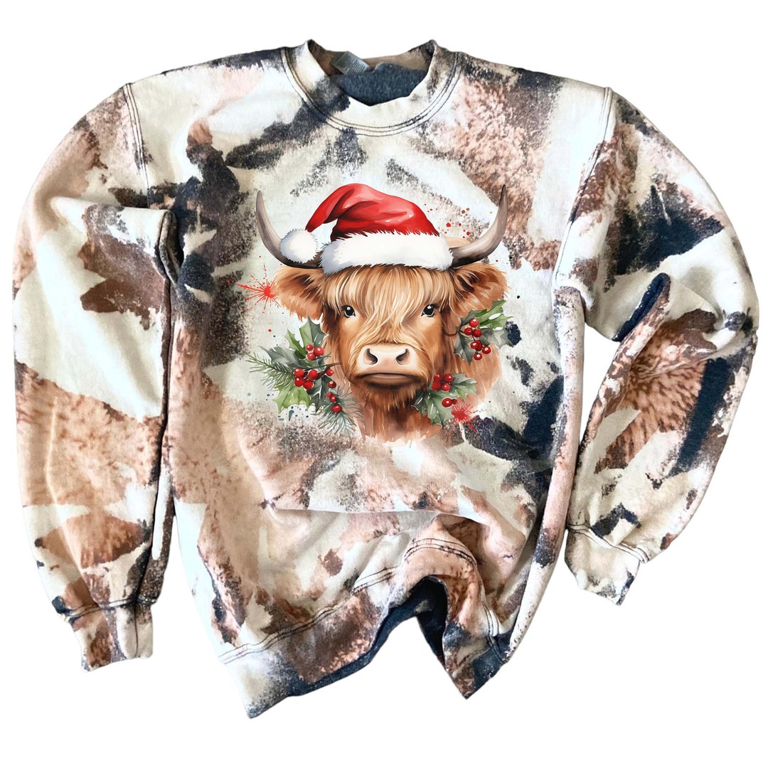 Christmas Cow Sweatshirt Cowhide Bleach Crewneck Sweatshirt Howdy Shirt ...