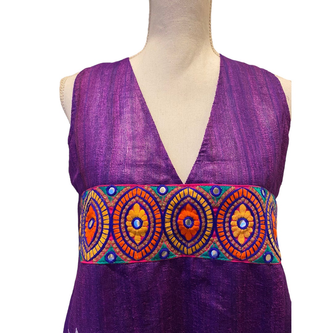 Purple Pansy Hand Loom Silk Party Dress: Handmade in USA. Size Small 36 ...